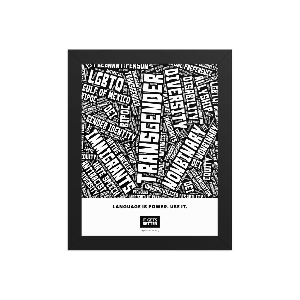 Language is Power Framed Poster (Black & White) – It Gets Better
